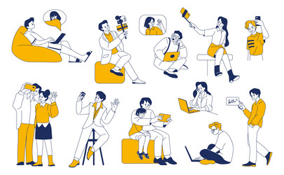 Doodle people sketch line characters social Vector Image