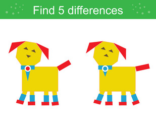 Find 5 differences logic puzzle game for kids Vector Image
