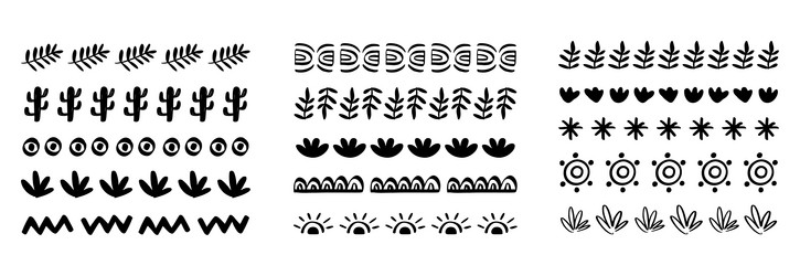 Boho doodle borders set tribal strokes Royalty Free Vector