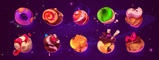Fantasy candy planet in cartoon game assets set Vector Image