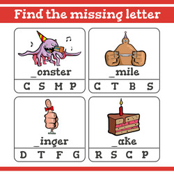 Find missing letter game for preschool Royalty Free Vector