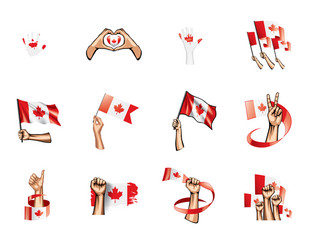 Canada flag and hand on white background Vector Image