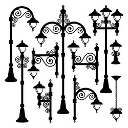 Street clocks and a lamp post hand-drawn Vector Image