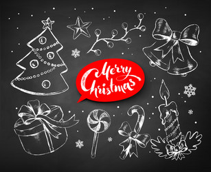 Vintage christmas chalkboard hand drawn set Vector Image