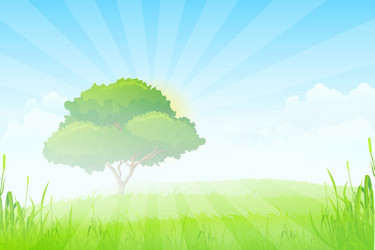 Green landscape with clouds and sun one Royalty Free Vector