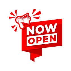 Hanging tag now open modern web banner element Vector Image