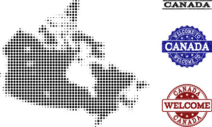 Welcome composition of halftone map canada Vector Image