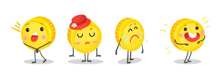 Cute funny banknotes and coins humanized Vector Image