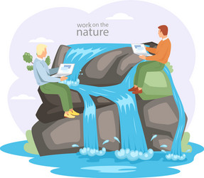 Young people working remotely on nature Royalty Free Vector