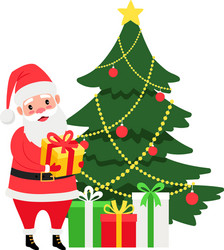 Cute cartoon santa claus behind christmas tree Vector Image