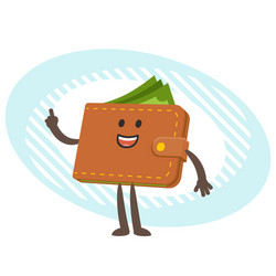 Cartoon wallet character standing with shield Vector Image