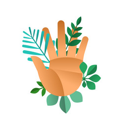 Green leaves eco hand Royalty Free Vector Image