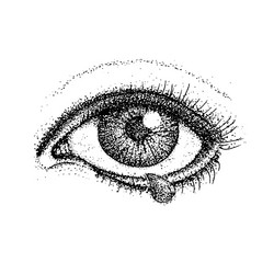 Human eye crying tears flowing drawing Royalty Free Vector