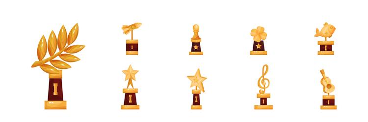 Golden trophy and awards of different shape Vector Image