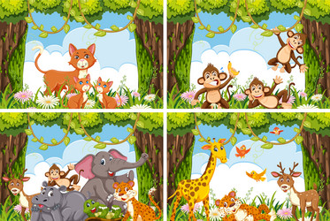 Cute set animals in jungle scene Royalty Free Vector Image
