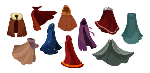 Red cape superhero cloth magic covers cartoon set Vector Image
