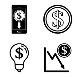 Dollar flat icon set isolated on white background Vector Image