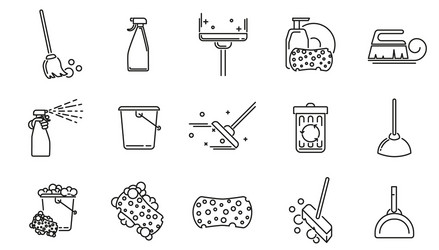 Cleaning and housework icons with editable stroke Vector Image