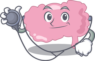 Human brain in doctor cartoon character with tools