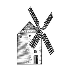 Windmill hand drawn vintage sketch Royalty Free Vector Image