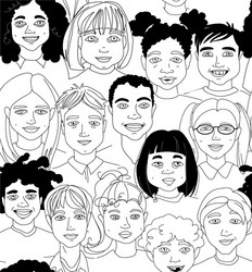 Kids diversity head portraits line drawing doodle Vector Image
