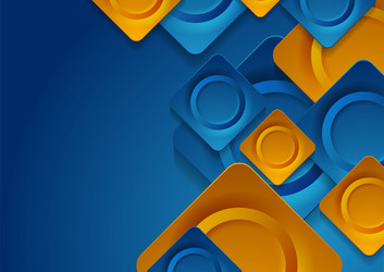 Blue orange geometric tech background with glossy Vector Image