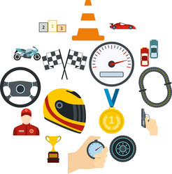 Car races motor speed drag racing icons Royalty Free Vector
