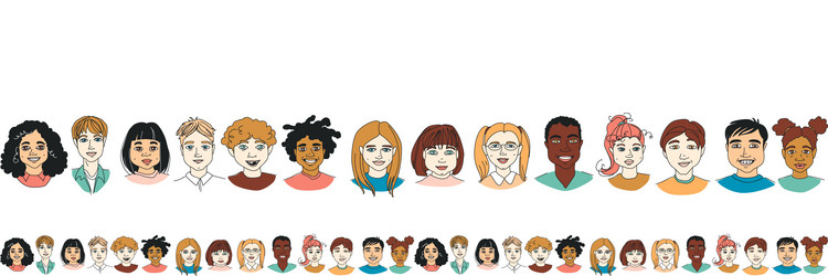 Kids diversity head portraits line drawing doodle Vector Image