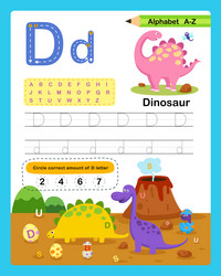 Alphabet letter d-dinosaur exercise with cartoon Vector Image