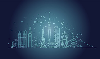Tokyo vacation icons set flat Royalty Free Vector Image