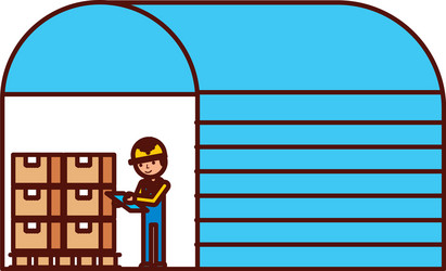 Warehouse worker display rack Royalty Free Vector Image