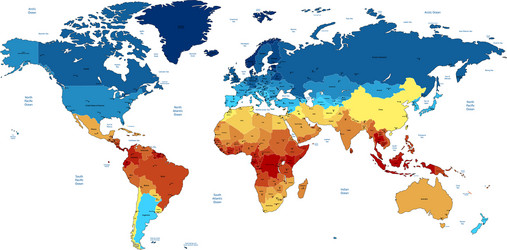 Blue world map with countries Royalty Free Vector Image