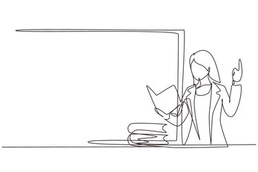 Continuous one line drawing young woman teacher Vector Image