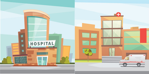 Hospital building cartoon modern Royalty Free Vector Image