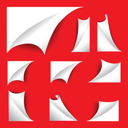 Set red paper curls curled page corner Royalty Free Vector