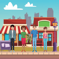 Town buildings cartoon Royalty Free Vector Image