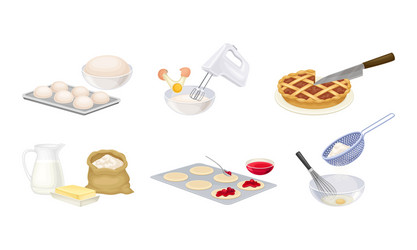 Sweet pastry baking process with utensils Vector Image