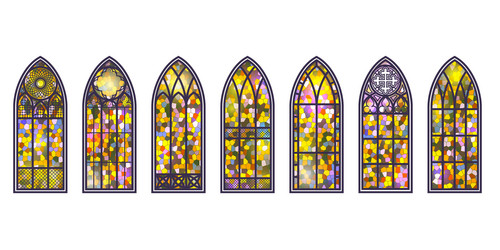 Church windows cartoon set icon isolated Vector Image