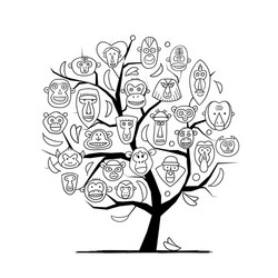 Monkey family tree sketch for your design Vector Image