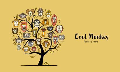 Monkey family tree sketch for your design Vector Image