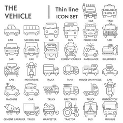 Transport line icon set vehicle symbols Royalty Free Vector