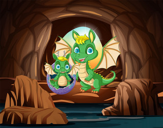 Hatching baby dragon in cave Royalty Free Vector Image