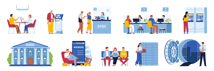 Bank service professionals and clients different Vector Image