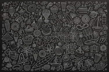 Line art set of summer objects Royalty Free Vector Image