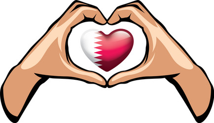 Qatar flag and hand on white background Royalty Free Vector