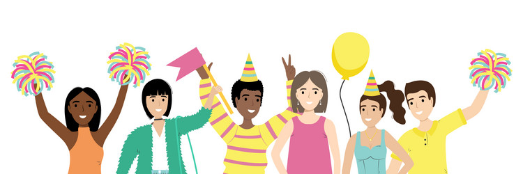 Group happy people with waving hands Royalty Free Vector