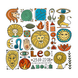 Leo zodiac sign background with design elements Vector Image