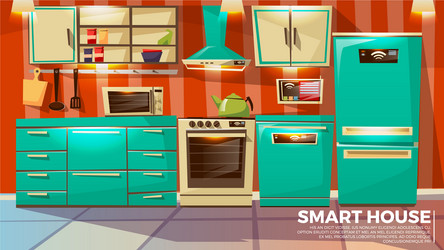 Cartoon smart kitchen wireless appliances Vector Image