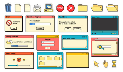 Old web ui retro windows user interface alert Vector Image