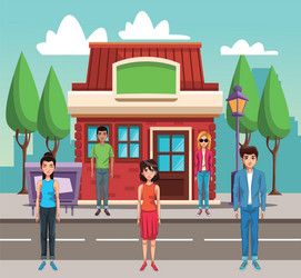 Town buildings cartoon Royalty Free Vector Image